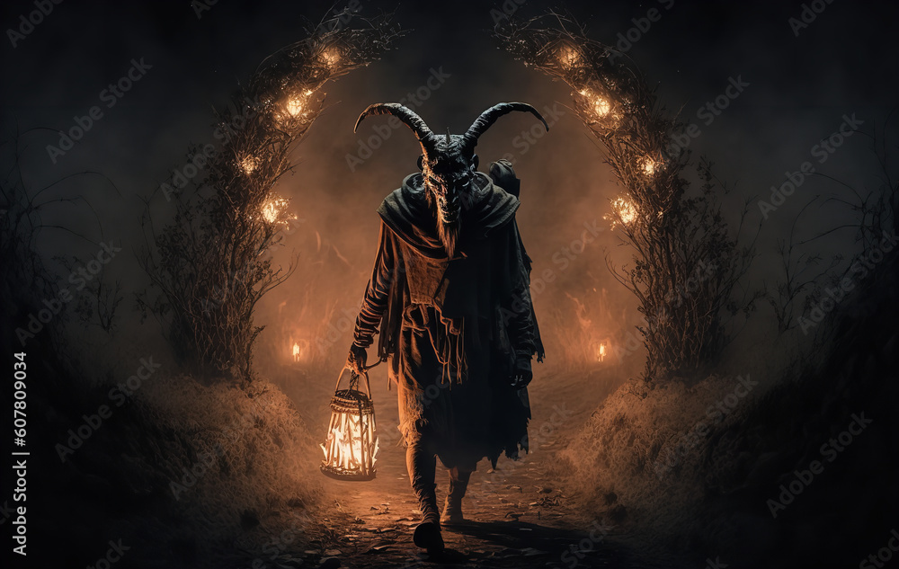 goat man walking from a fire Generative AI Stock Illustration | Adobe Stock