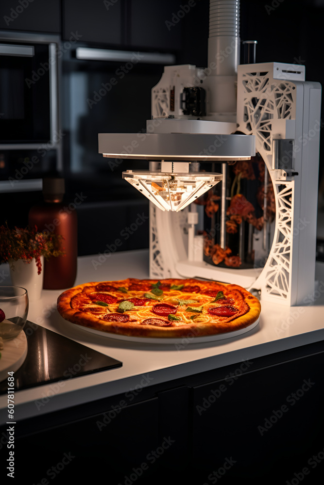 3D printer prints pizza. Cooking device of future for making food. Home ...