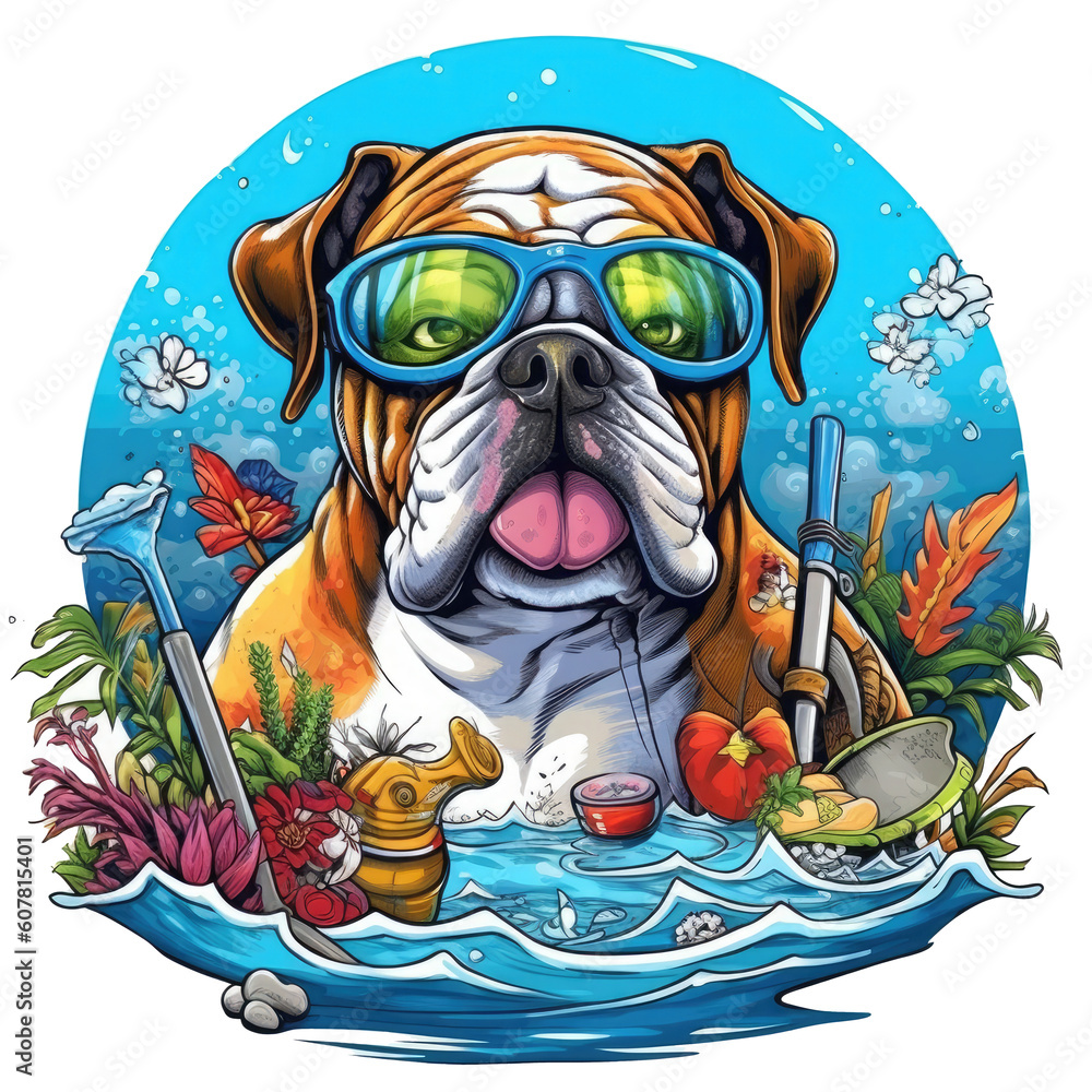 Farmer English Bulldog t-shirt design, A bulldog wearing a blue ...
