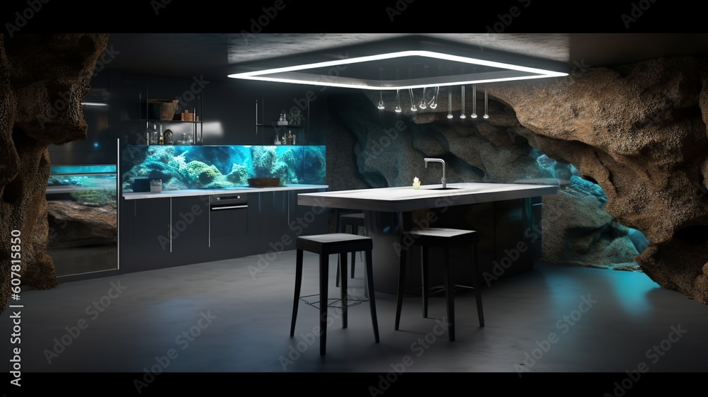 cave house interior with aquarium Stock Illustration | Adobe Stock