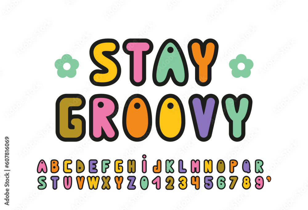 70s retro groovy alphabet - letters and numbers. Vintage custom ...