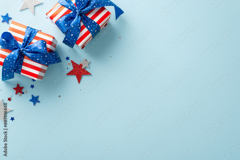 Symbolic party adornments captured from above: top view glimmering ...