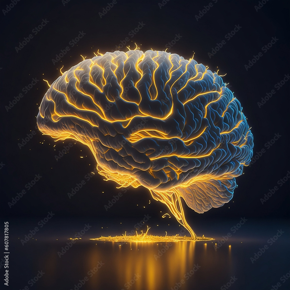 human brain 3D art illustration, generative Ai art Stock Illustration ...