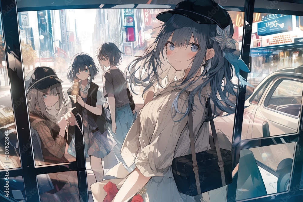 taxi driver anime girl navigates the bustling streets of a vibrant city ...