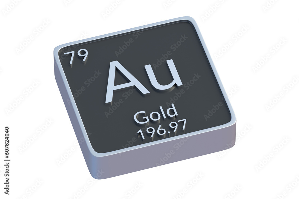 Gold Au chemical element of periodic table isolated on white background ...