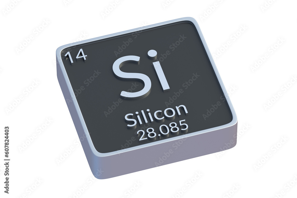 Silicon Si chemical element of periodic table isolated on white ...