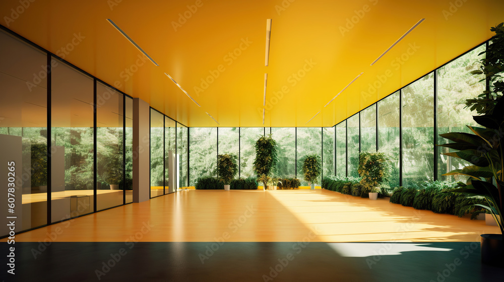 Spacious bright spatial rooms with lots of greenery behind the glass ...