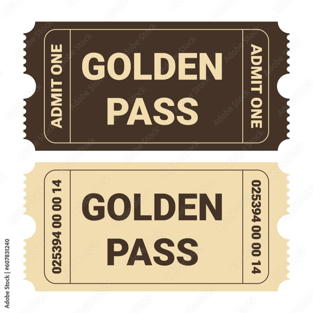 Vector set of golden pass ticket template. VIP entry talon.Vector ...