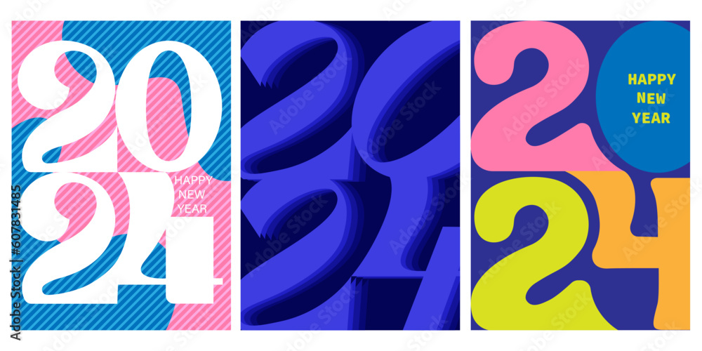 2024 New Year numbers set. Different font, typeface number styles ...