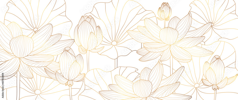 Luxury hand drawn lotus flowers background vector. Elegant gradient ...
