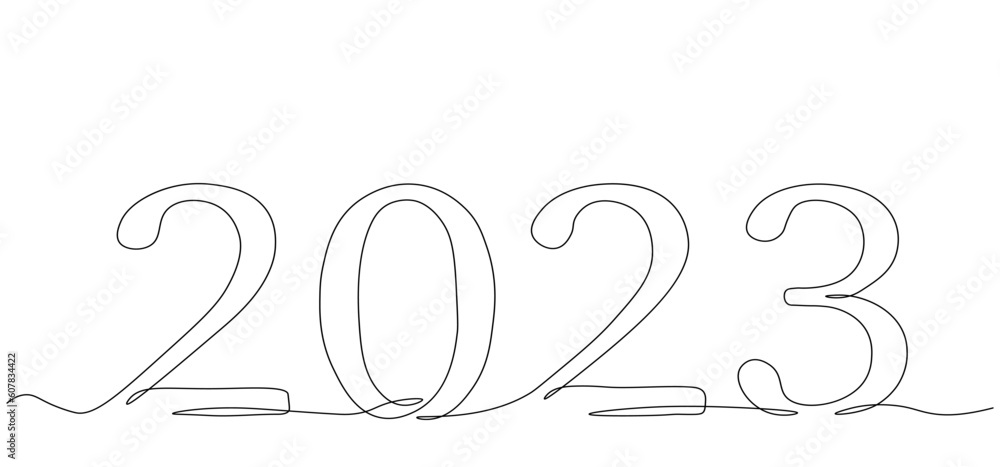 Continuous drawing with one line of the symbol of 2023. Vector ...