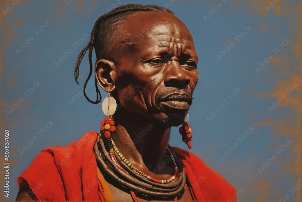 Maasai Warrior: A Head Portrait with Red Cape & Traditional Paintings ...