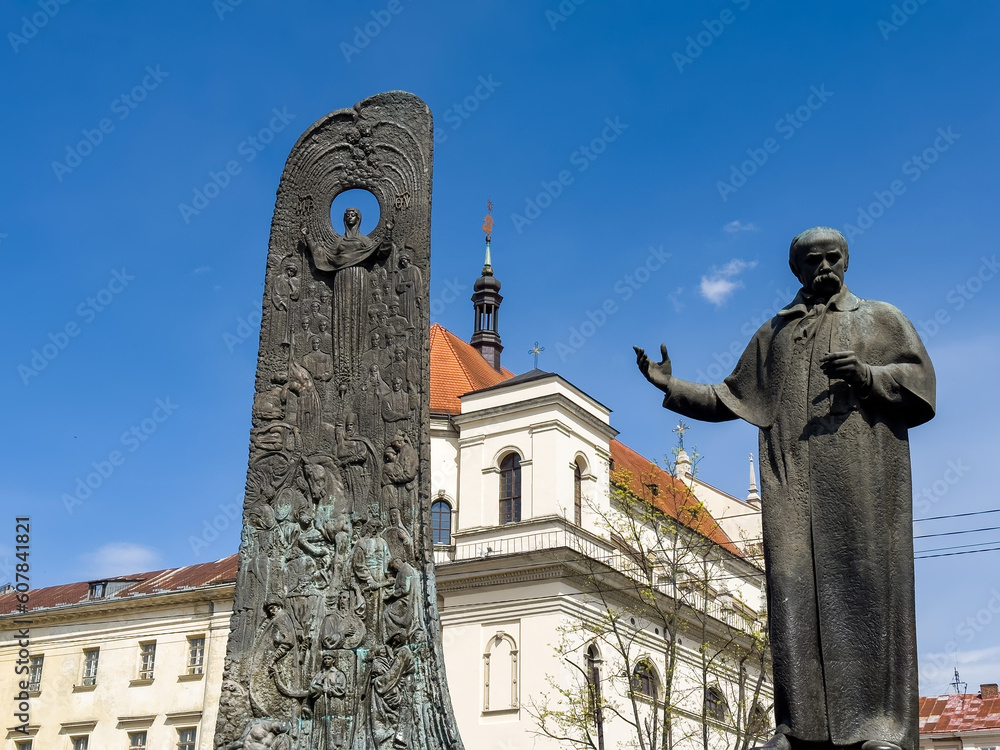 Lviv, Ukraine - May, 2023: Monument to the Ukrainian poet Taras ...