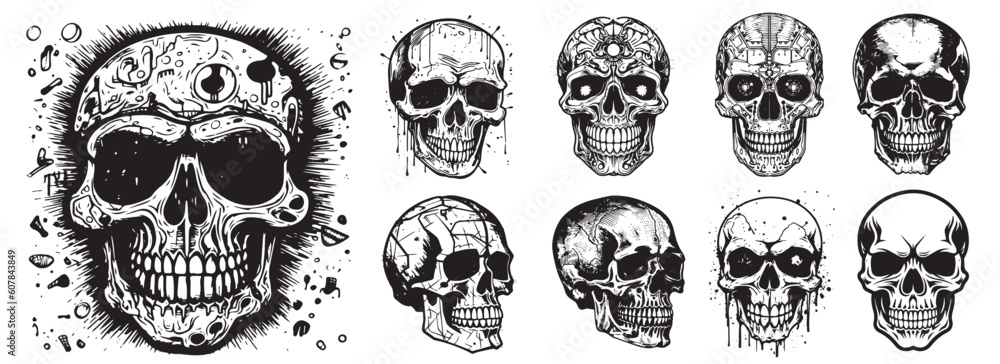 Vetor de Human skulls vector illustration silhouette shapes do Stock ...