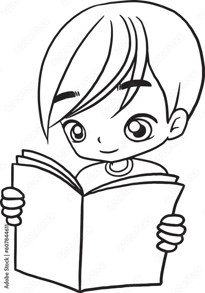 young girl reading a book drawing cartoons doodle kawaii anime cute ...