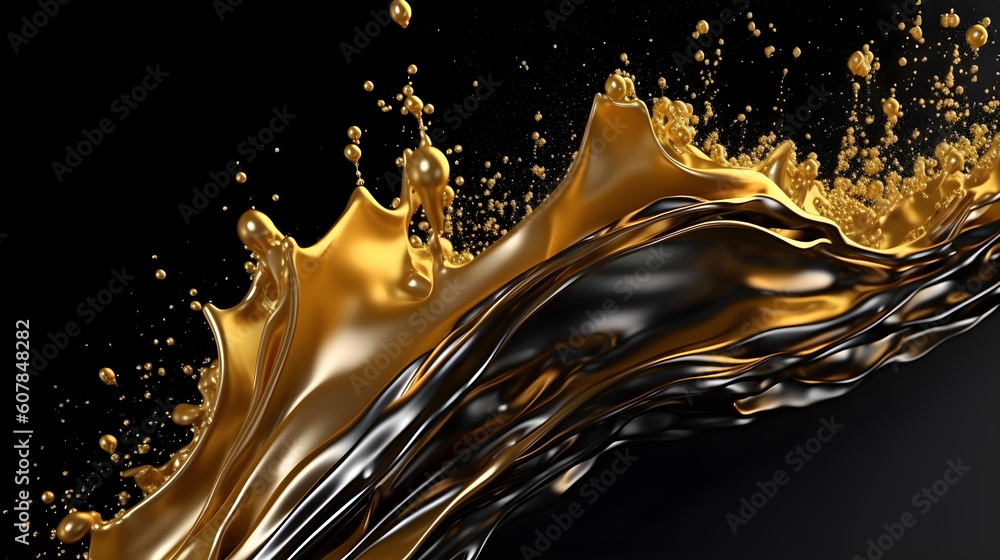 Abstract gold splash on the ground black background 3d. Ai generated ...