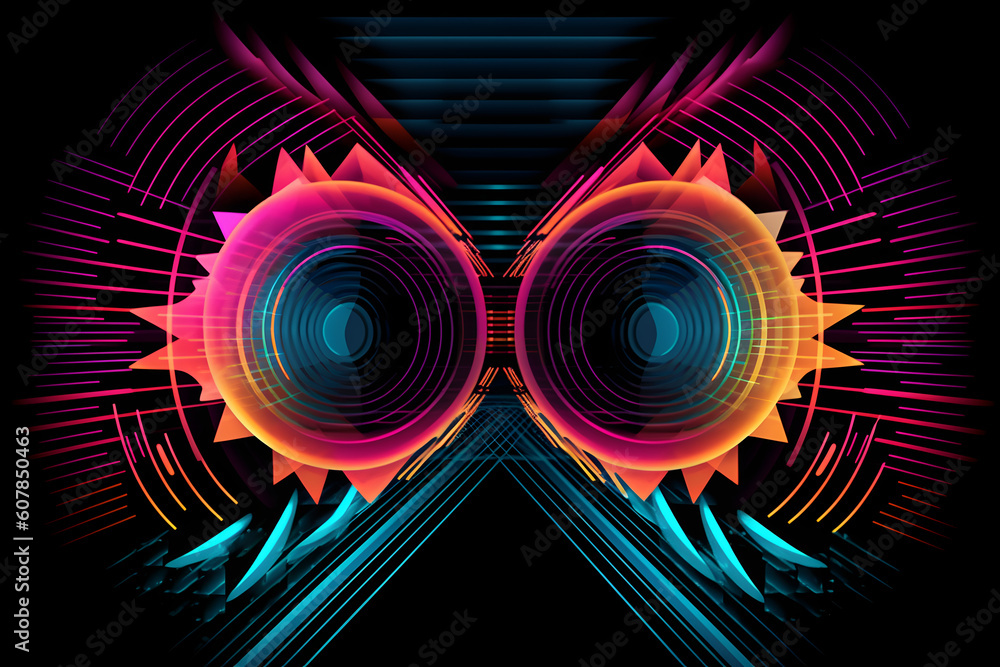 Neon vector depiction of the sound barrier breaking, dark background ...
