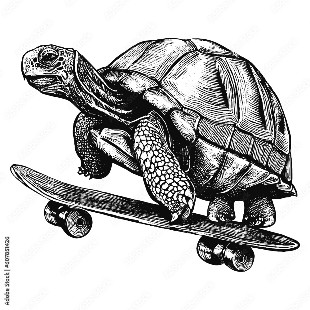 turtle on a skateboard vector sketch Stock Vector | Adobe Stock