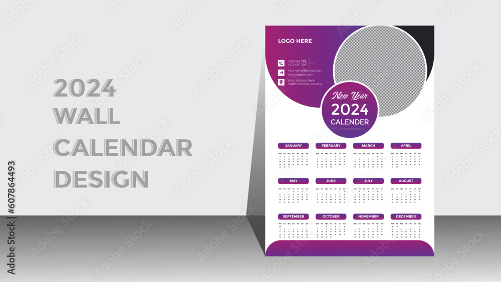 Modern 2024 wall Calendar Template one page design Stock Vector | Adobe ...