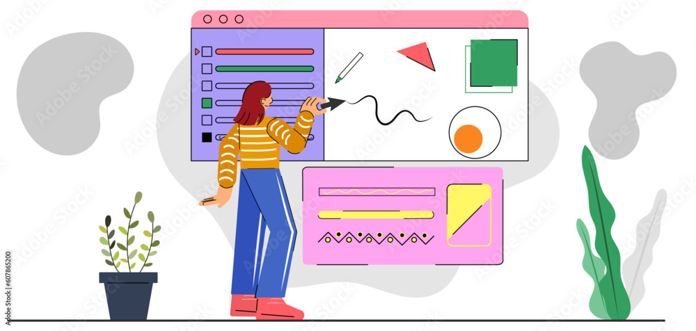 Woman making a vector illustration. Corporate vector character design ...