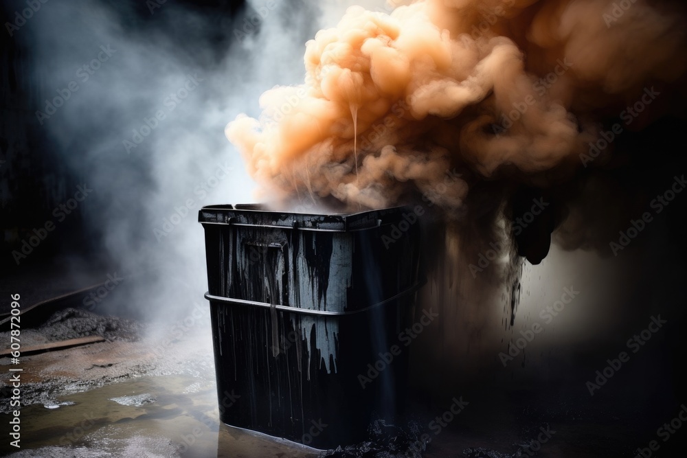 toxic fumes rising from overflowing chemical waste bin, created with ...