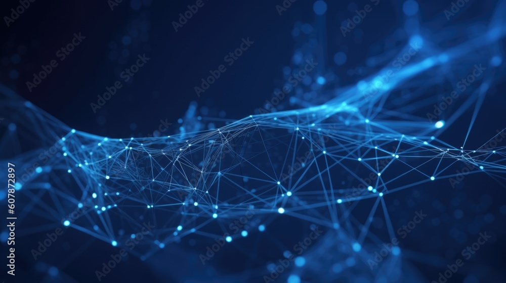 Blue abstract background with a network grid and particles connected ...