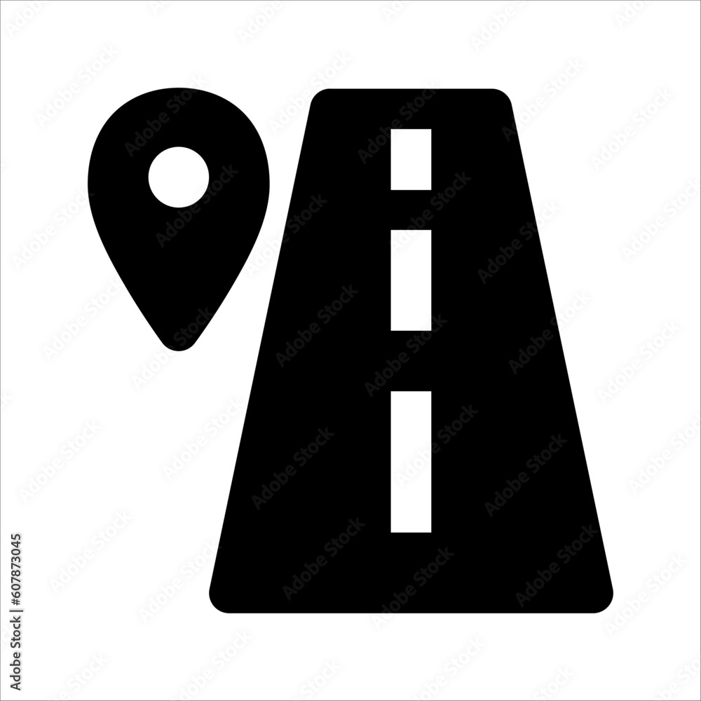Route location icon, two map pin sign and road or path, start and end ...