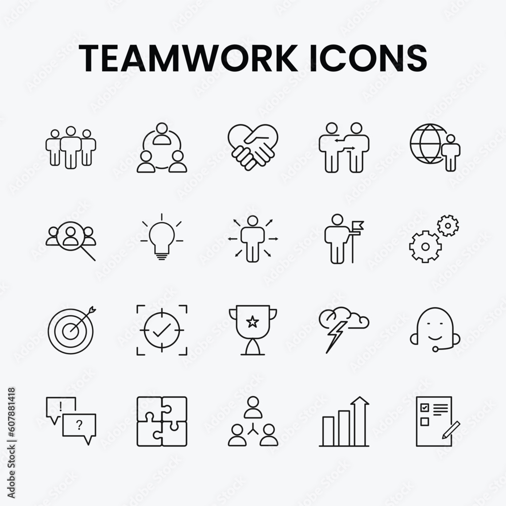 Teamwork icon set. Business teamwork, team building, work group and ...