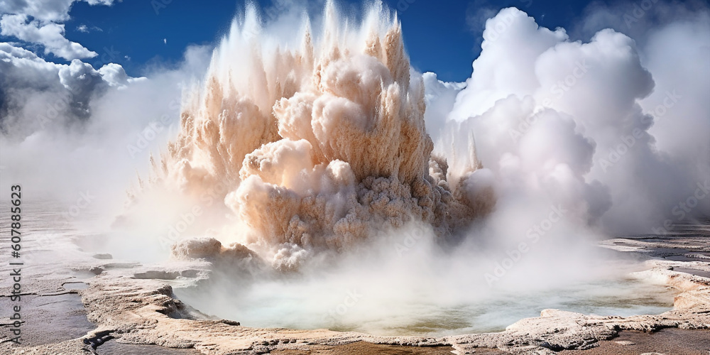 raw power and beauty of a geyser's eruption in the intensity of steam ...