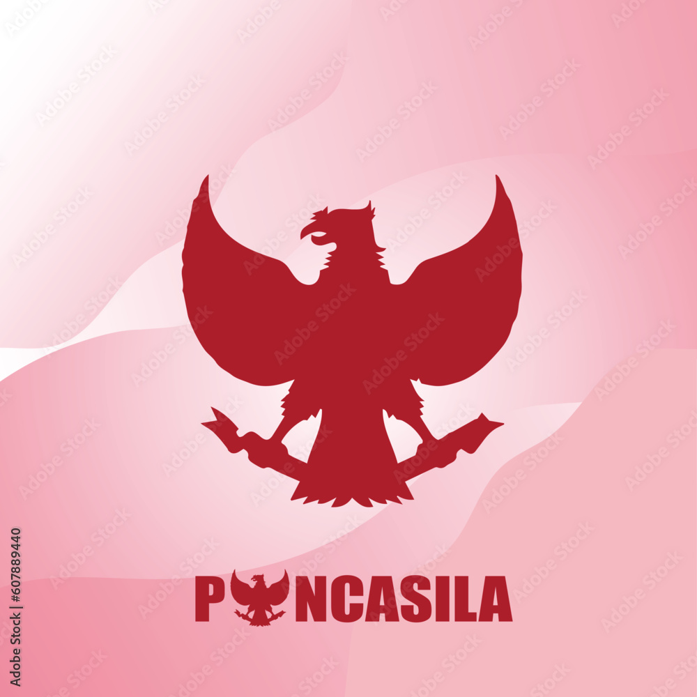 Pancasila Day poster, with Garuda silhouette elements and red and white ...
