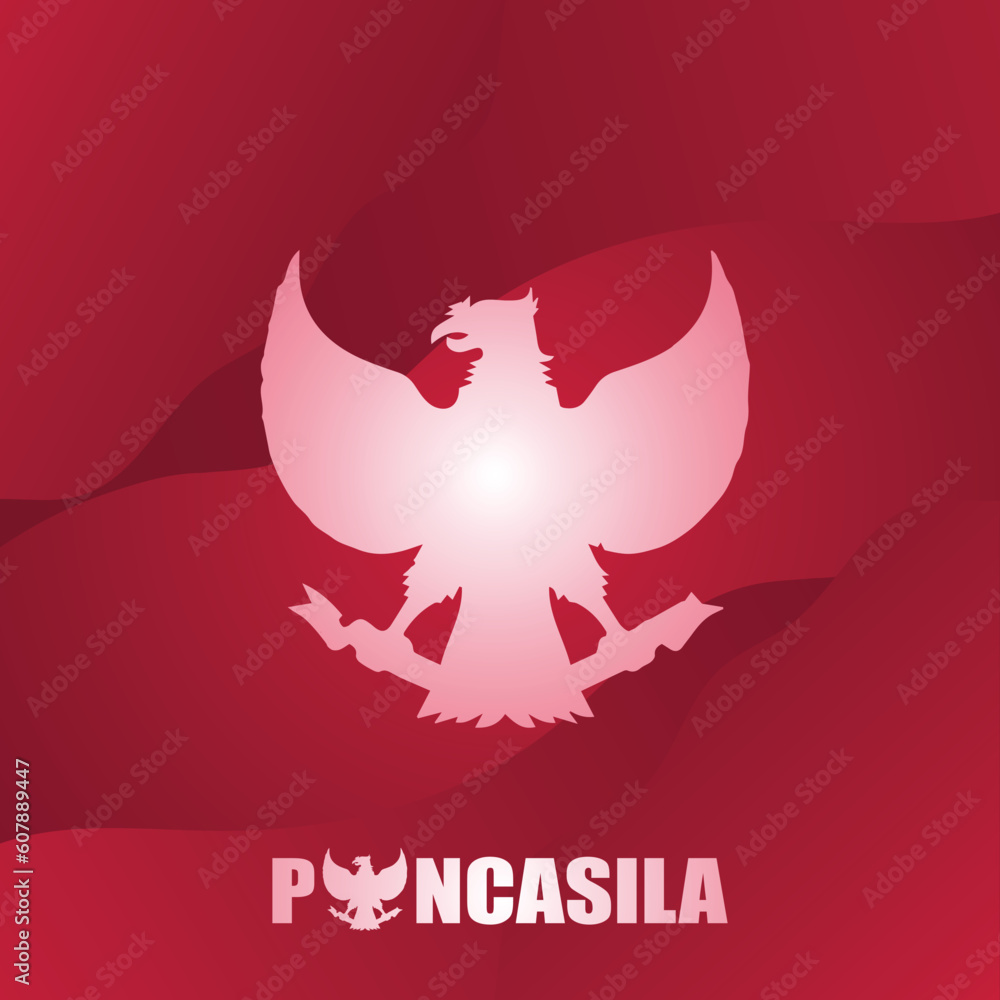 Pancasila Day poster, with Garuda silhouette elements and red and white ...