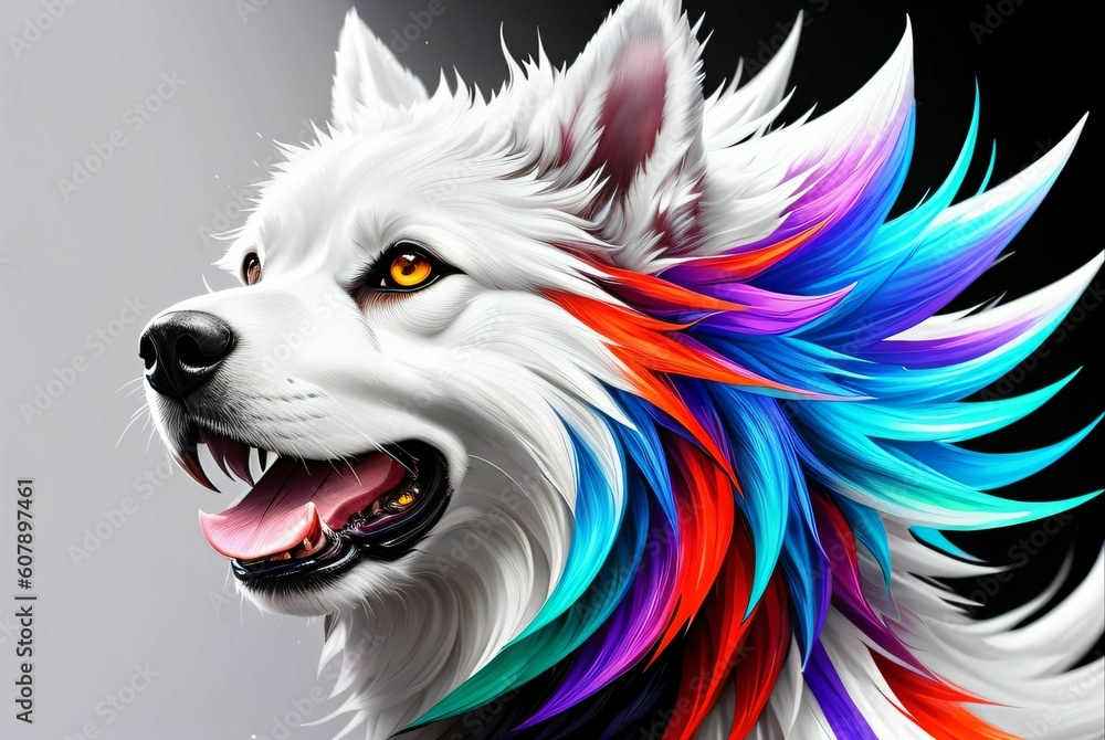 white dog painting using paint splatter effect with many colors Stock ...