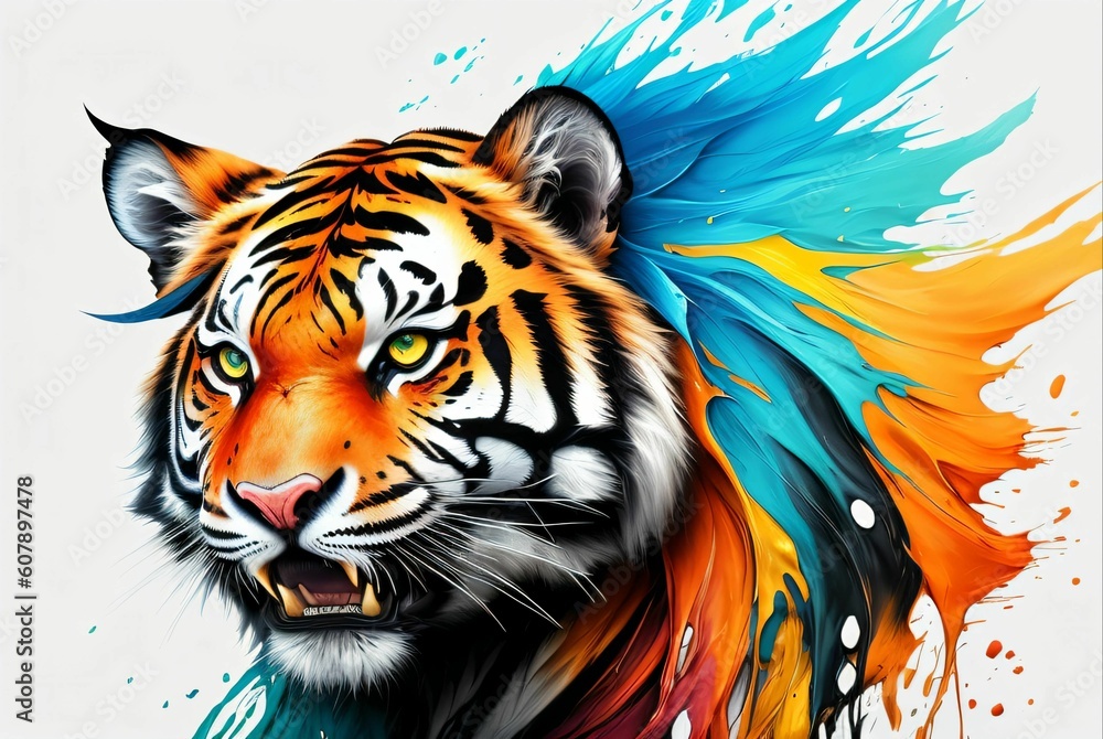 tiger painting using paint splatter effect with many colors Stock ...