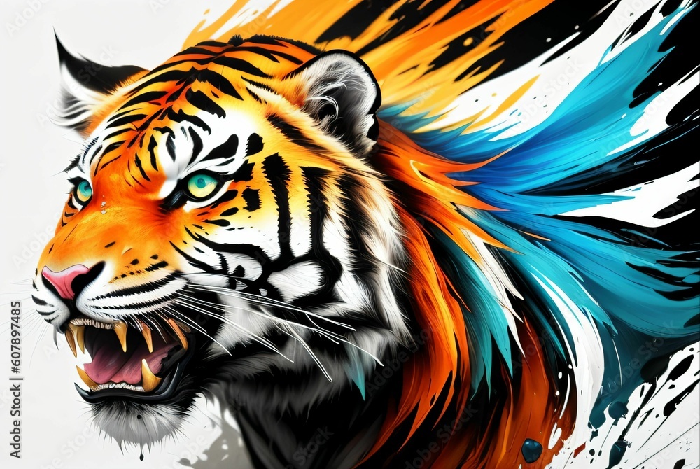 tiger painting using paint splatter effect with many colors Stock ...