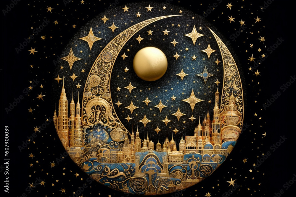 A celestial-inspired artwork showcasing the moon and stars, symbolizing ...