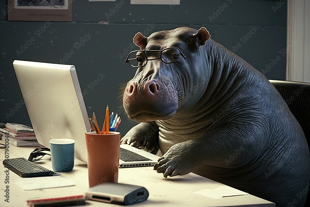 ภาพประกอบสต็อก ai generated Illustration of A fat hippopotamus is ...