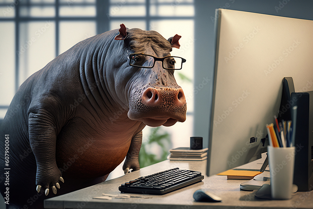 ภาพประกอบสต็อก ai generated Illustration of A fat hippopotamus is ...
