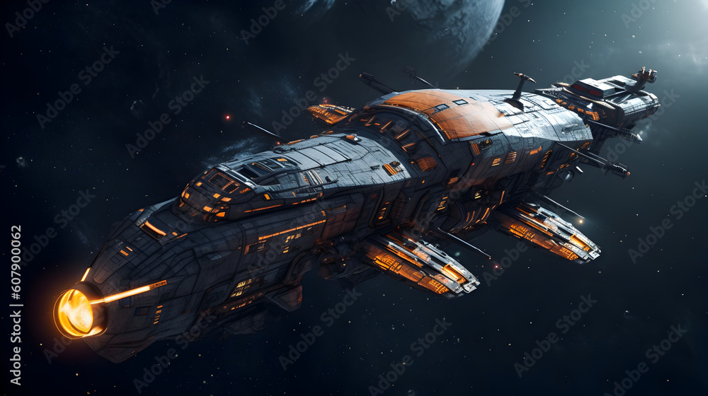 incredible highly detailed space ship, space background, perfect ...