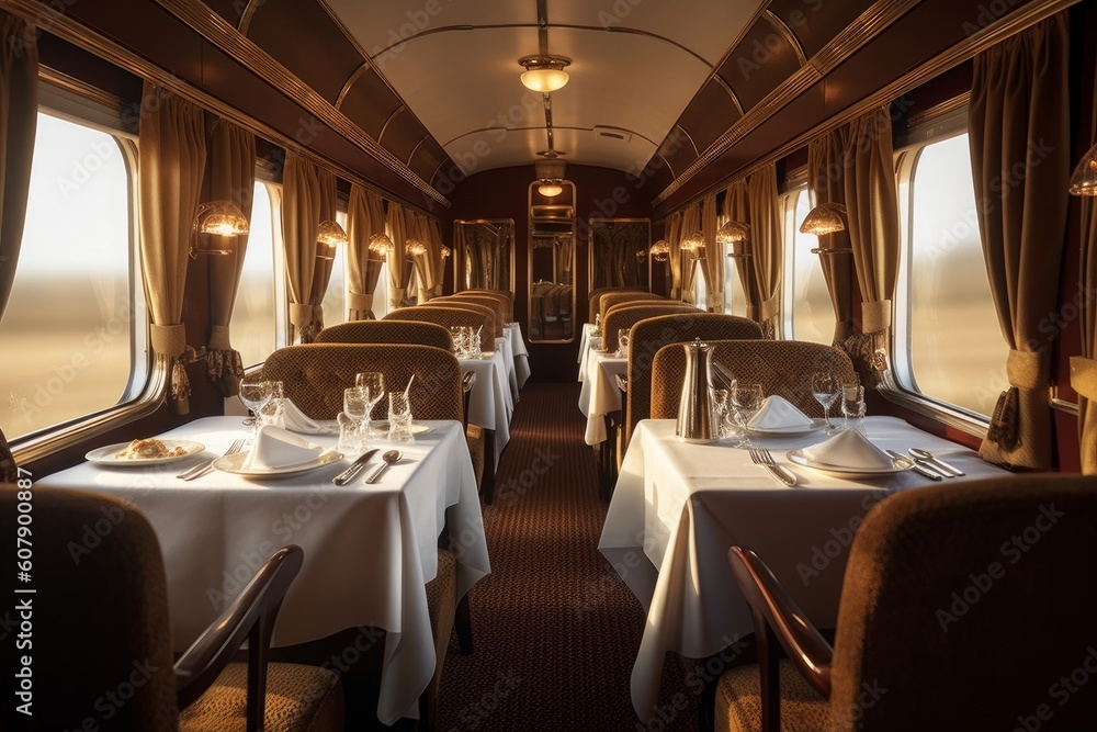 Concept art illustration of luxury dining car interior of train ...