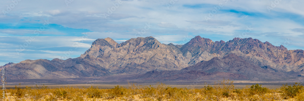 Panoramic landscape views in the Mojave desert during day time with ...