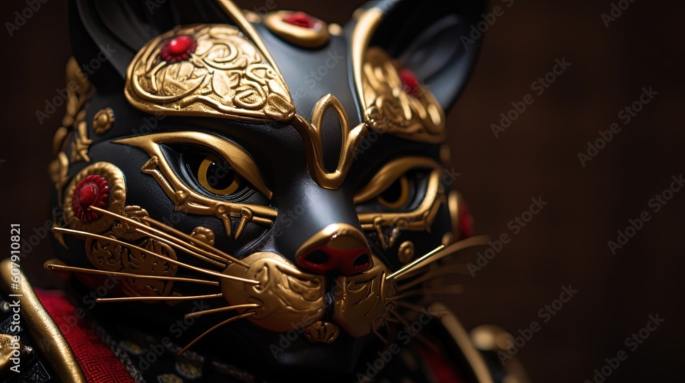 cat wearing mask sculpture close up face, Generative Ai not real object ...