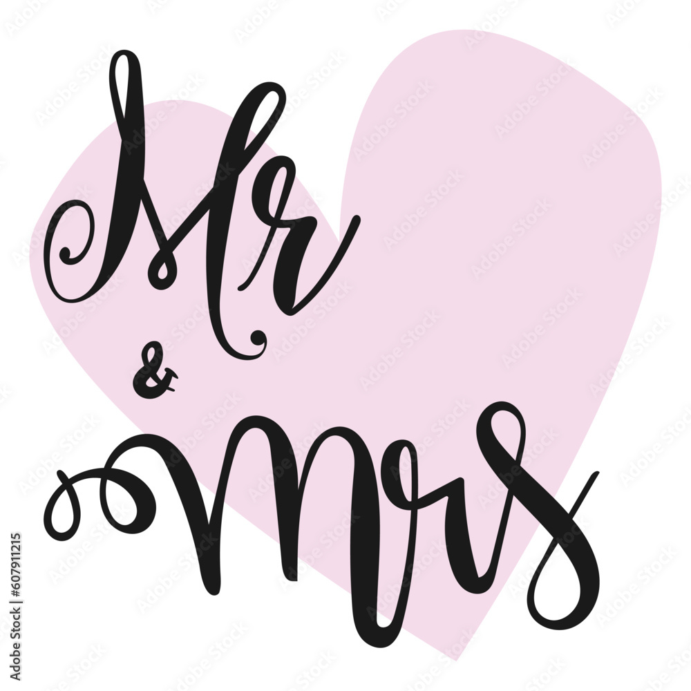 Mr Mrs wedding hand written lettering. Wedding decoration. Mister and ...