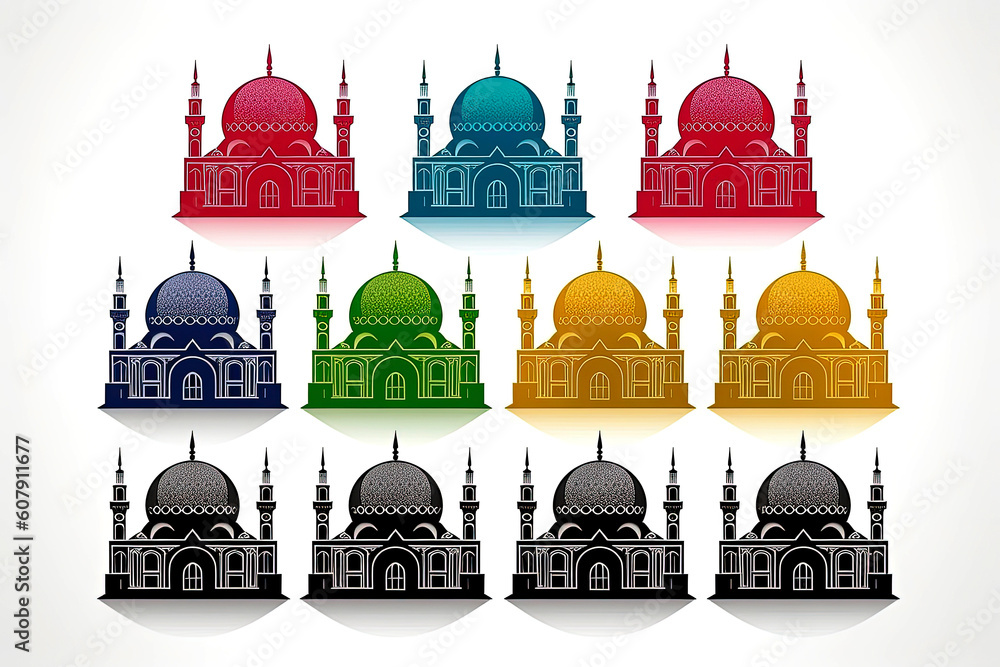 Generative AI illustration of Arabic muslim mosque icon in colors ...