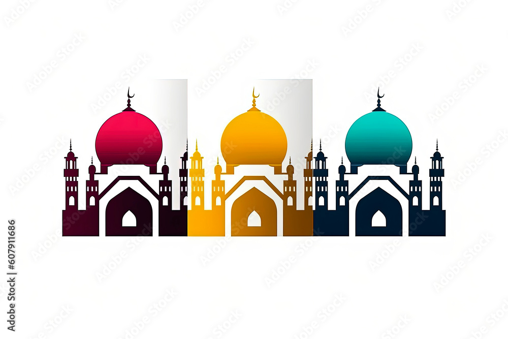 Generative AI illustration of Arabic muslim mosque icon in colors ...