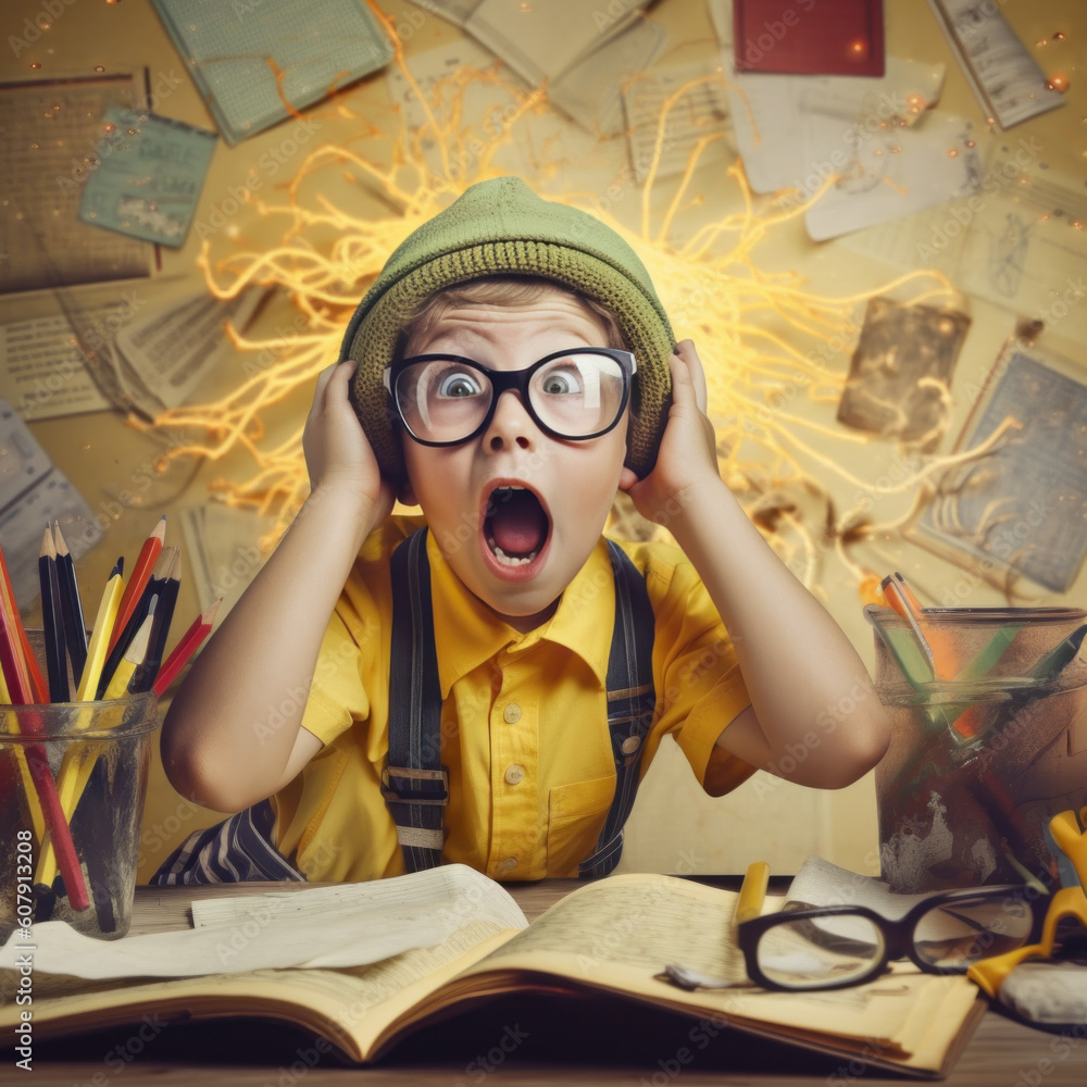 Startled Scholar: Overwhelmed Young Student Grappling with Excessive ...