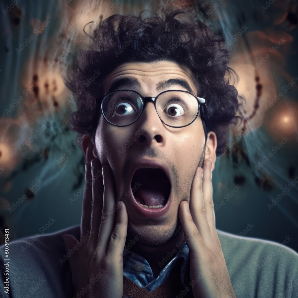 Shocked Frightened Man with Hands on Face, Close Up - Photo Art Created ...