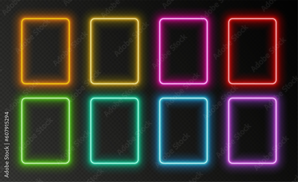 Neon rectangular frames, glowing borders set, colorful futuristic UI ...