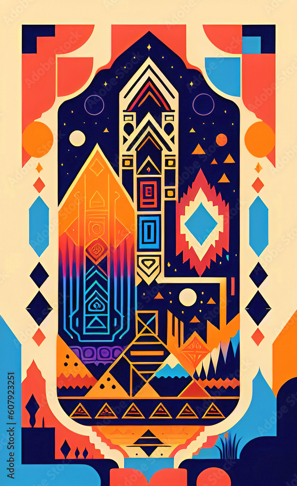 3d style wall art poster with ethnic patterns and geometric shapes ...