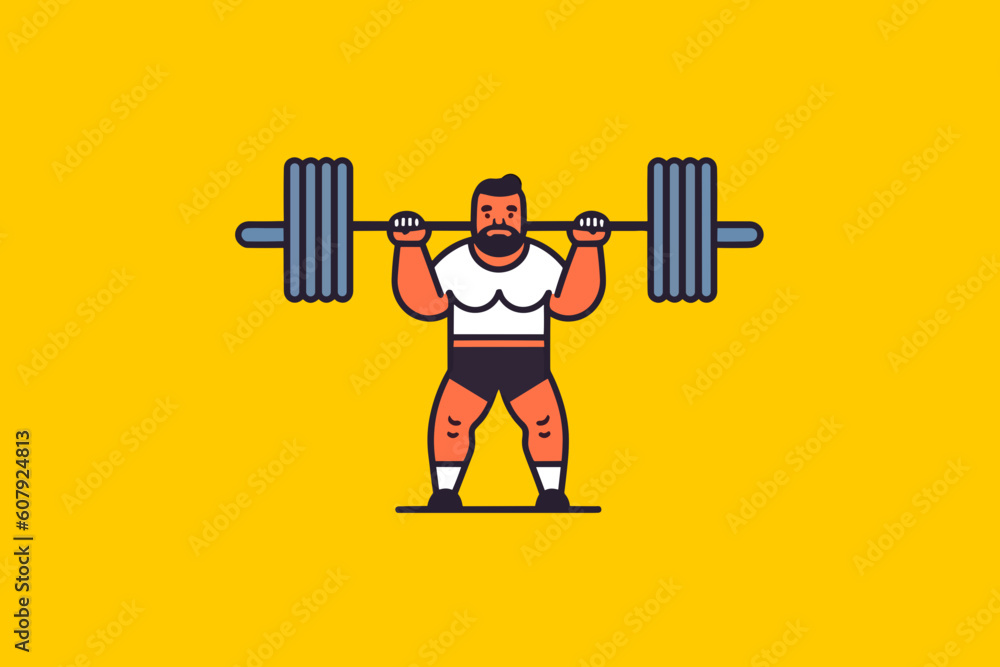 Doodle inspired Athlete lifting weights, cartoon sticker, sketch ...