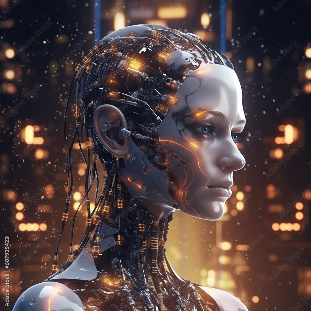 AI, Machine learning, Hand of robot touching on big data network ...